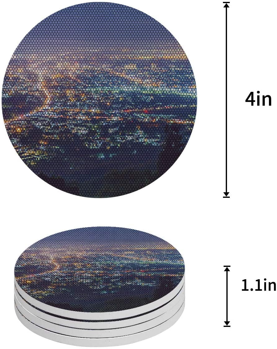 FMSHPON Night City Scene Set of 6 Round Coaster for Drinks, Absorbent ...