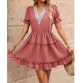 Red V Neck Lace Dresses for Ladies Summer Fall Short Sleeve Mini Petite ...