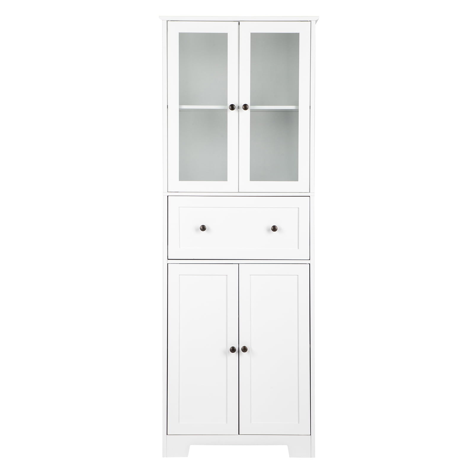 Zimtown Tall Bathroom Storage Floor Cabinet With 2 Glass Doors Large Drawer And 2 Cupboard 64