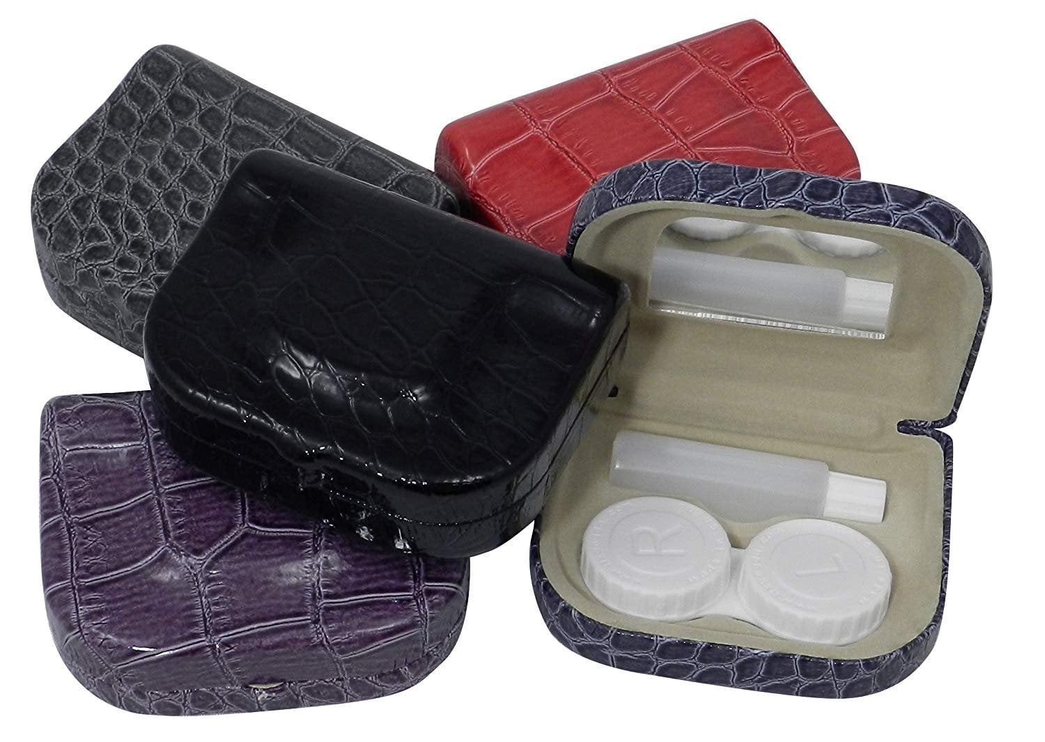 Faux Patent Leather Croco Contact Lens Travel Case Mirror Solution ...