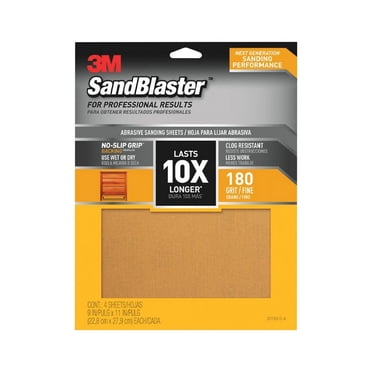 3M Sandblaster No-Slip Grip Sandpaper, Gold, 3-2/3 in x 9 in, 180 Grit ...