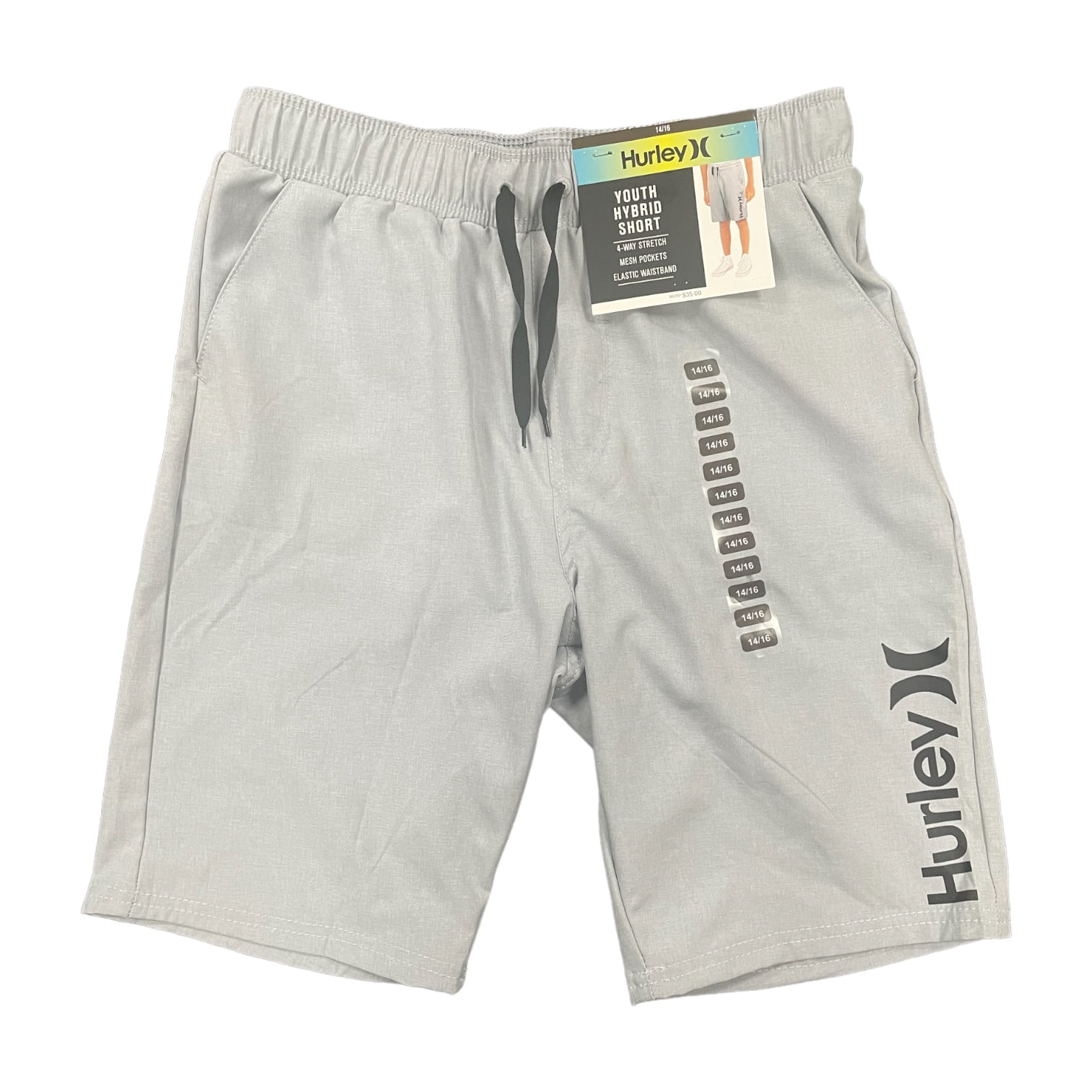 Hurley Boy's 4 Way Stretch Pull On Hybrid Short (Wolf Grey, 14/16 ...