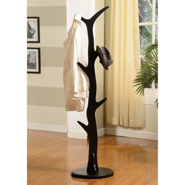 Chetwin White Wood 6 Hook Entryway Tree Coat & Hat Rack Organizer ...