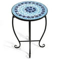 "Costway Small Mosaic Patio Table, Outdoor Side Plant Stand, Blue 14 ...