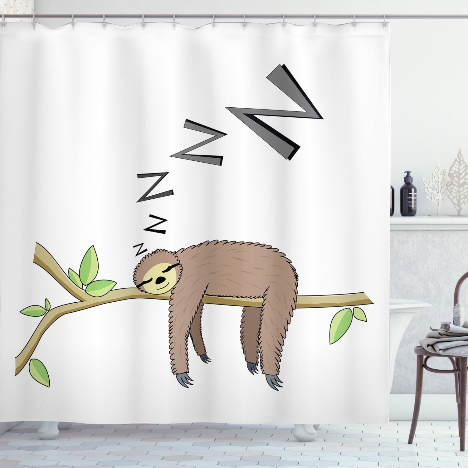 Ambesonne Sloth Shower Curtain, Arboreal Mammal Sleeping, 69"Wx75"L ...