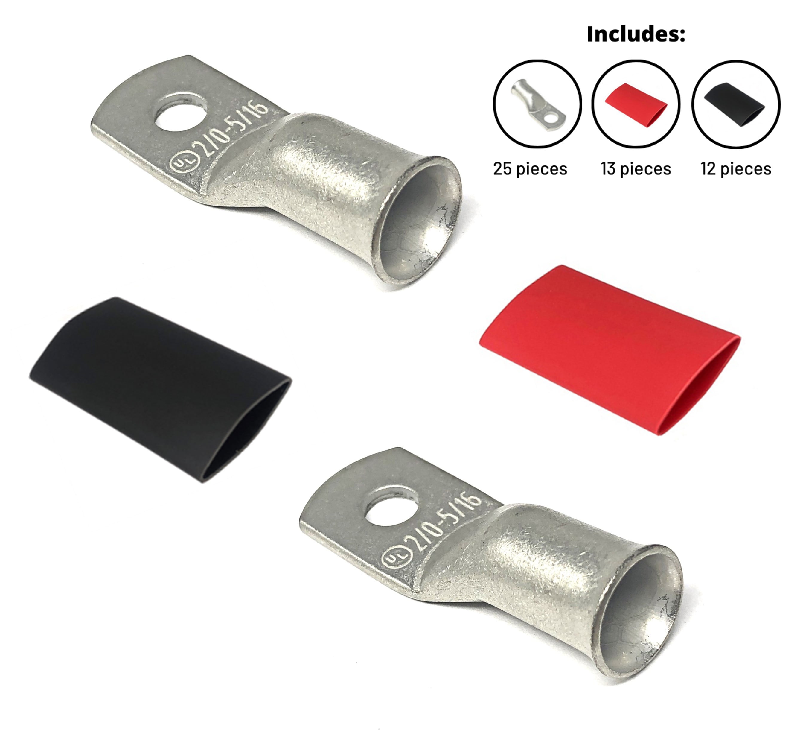 2-0-Gauge 5/16 in. Pure Copper Tin Coated Cable Lugs with Heat Shrink ...