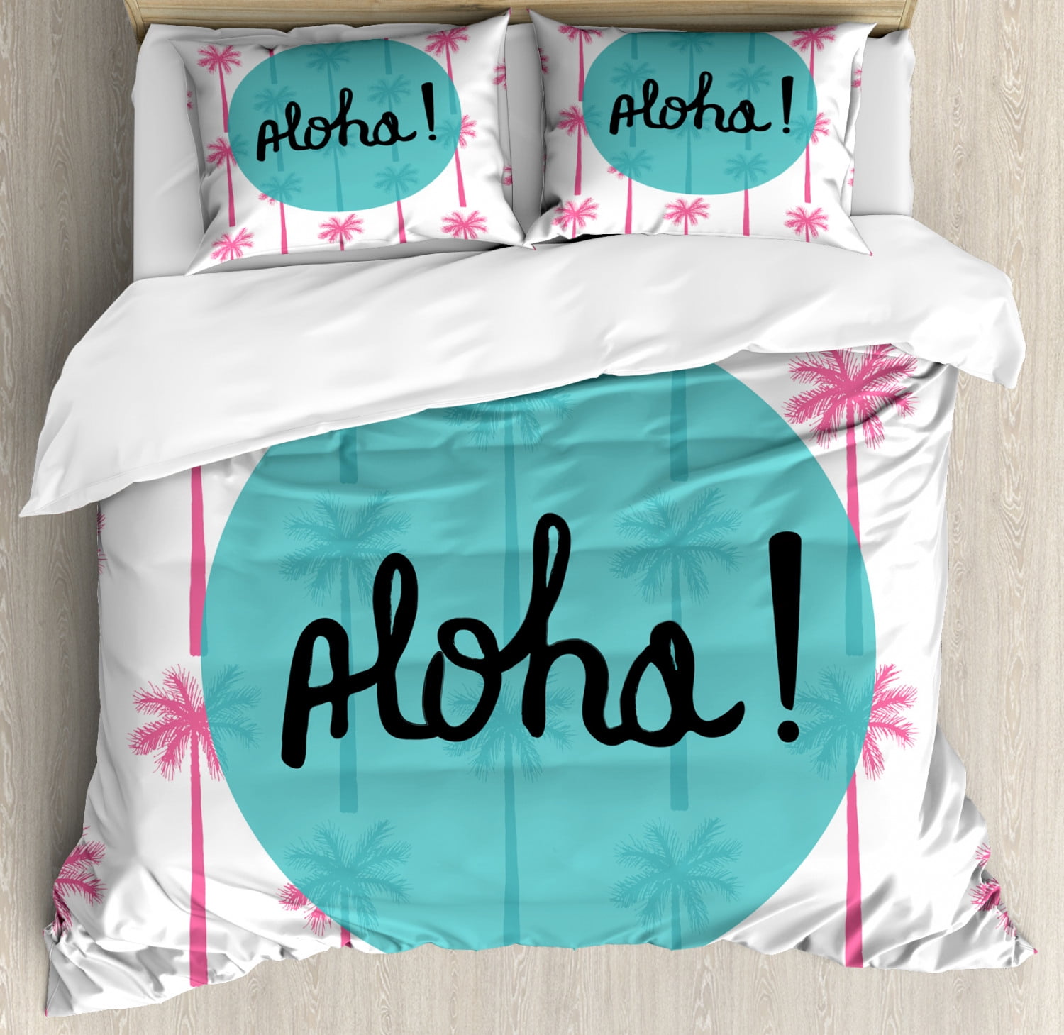 Aloha Duvet Cover Set Queen Size, Vertical Repetitive Palm Tree ...