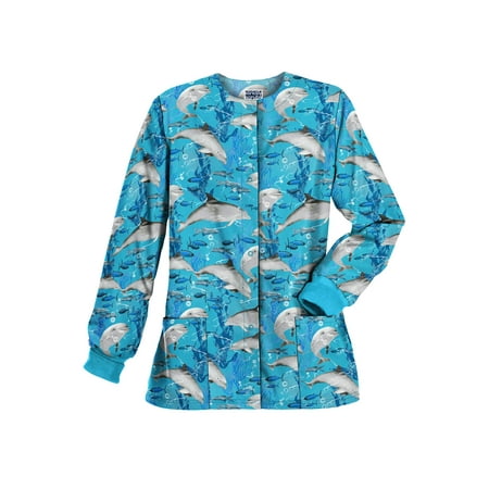 Strictly Scrubs Stretch Womens Dolphins Sea Print Stretch Scrub Jacket ...