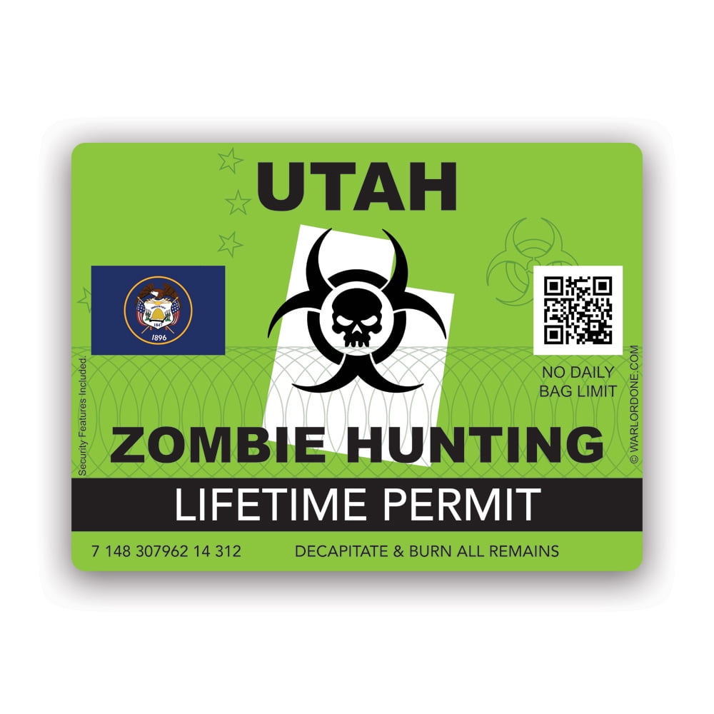 Zombie Utah State Hunting Permit Sticker Decal - Self Adhesive Vinyl ...