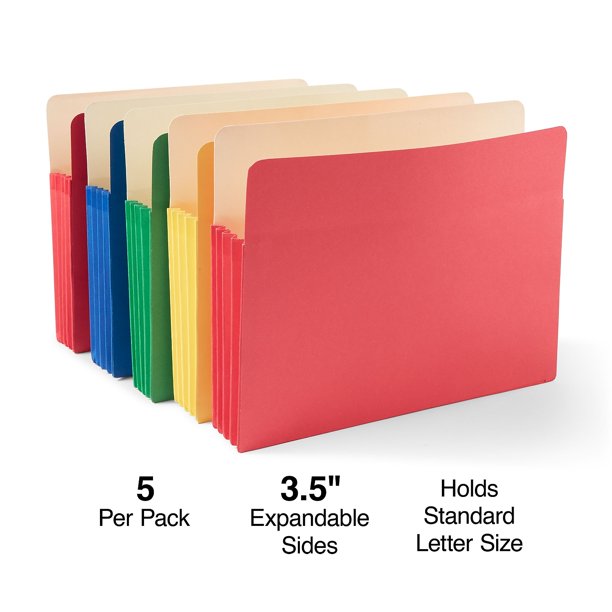 MyOfficeInnovations 3 1/2" Expansion Colored File Pockets Letter ...