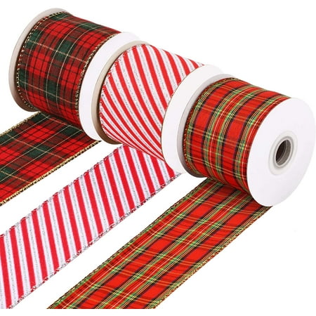3 Rolls Christmas Wired Edge Ribbons Christmas Crafts Ribbon Set ...