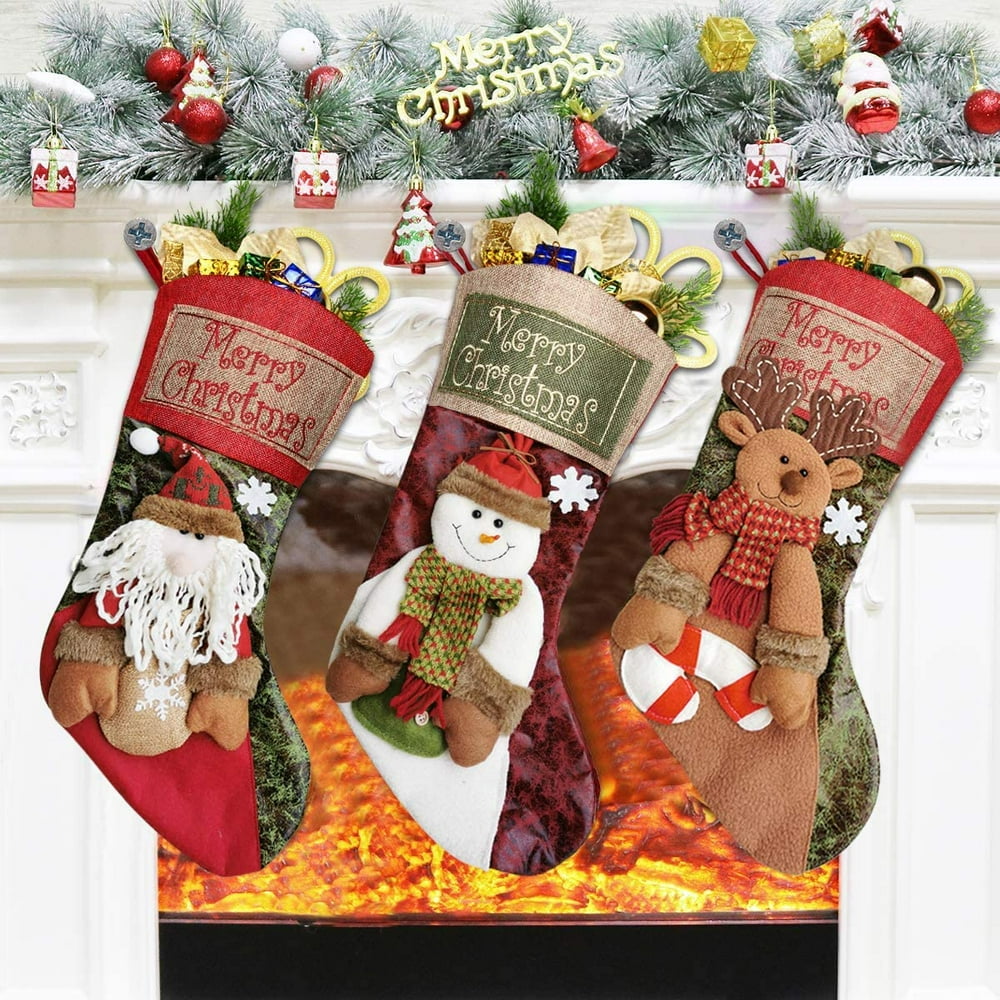 Bueautybox Christmas Stocking Personalized, Santa Snowman Reindeer ...