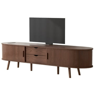 Low Profile Fluted TV Stand - Mid Century Media Console - Living Room Furniture (Walnut Finish ...