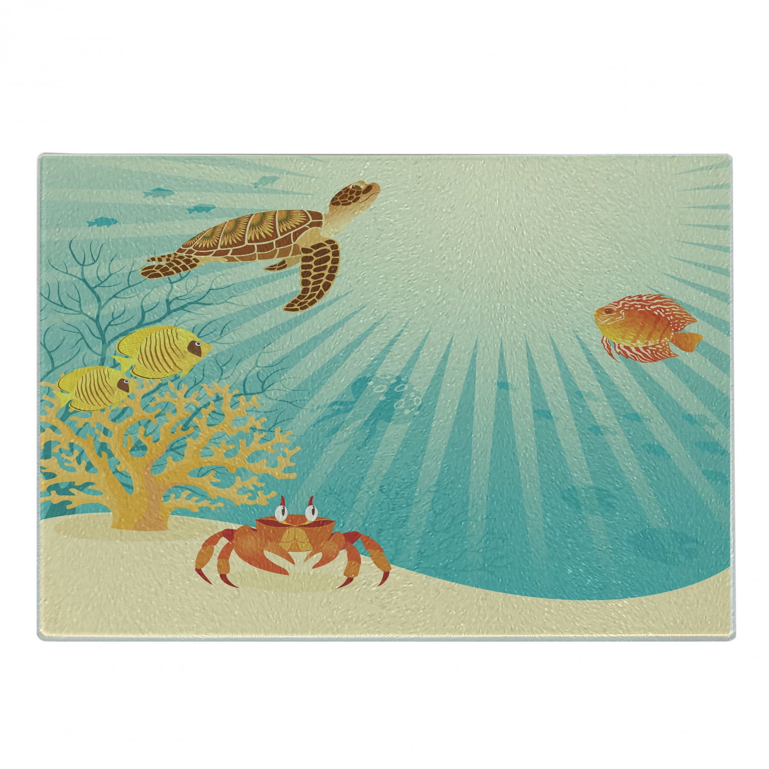 Marine Cutting Board, Tropical Fishes Crab Loggerhead Sea Turtle ...
