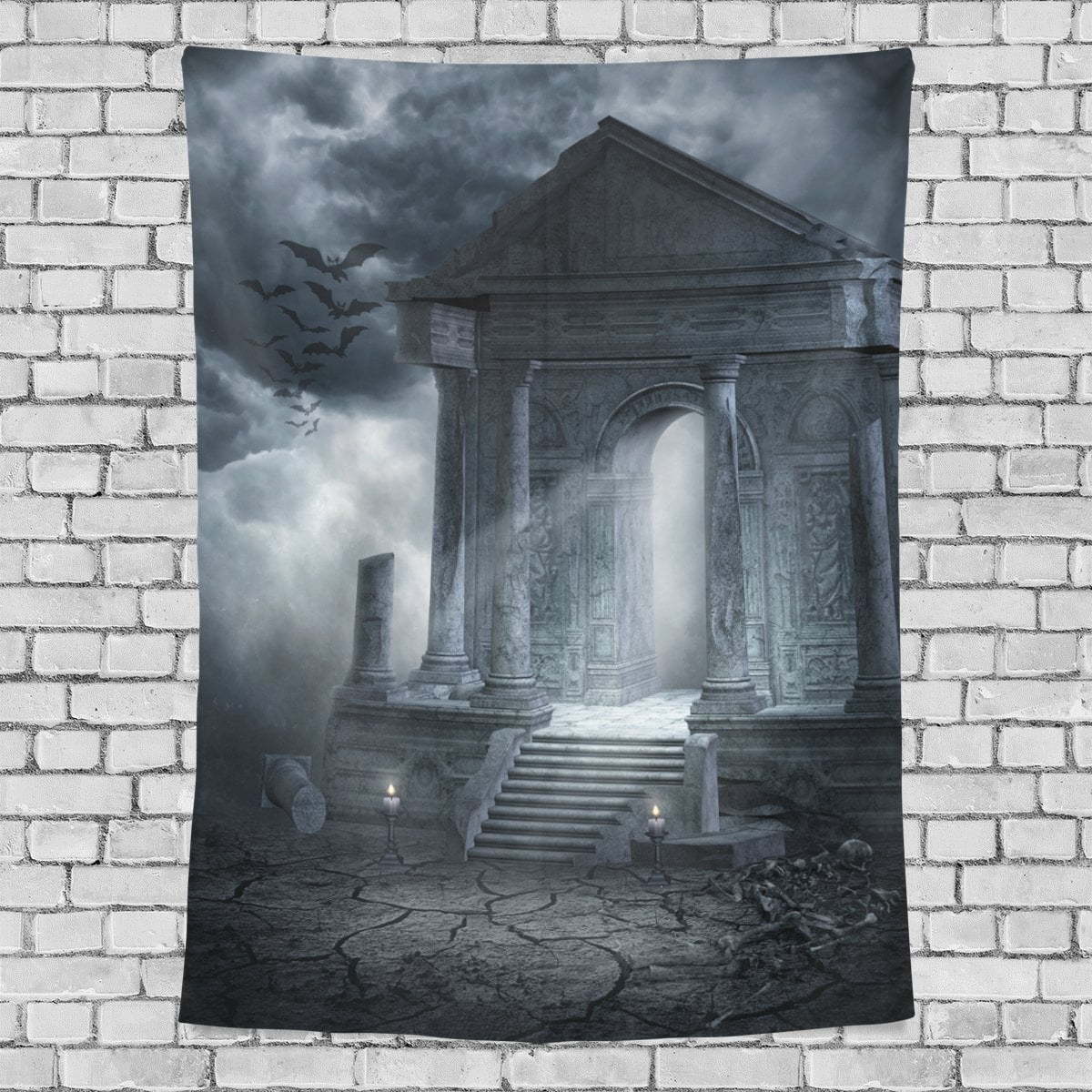 POPCreation Gothic Castle Tapestry Gothic Deaths Door Dark Bat Clouds ...