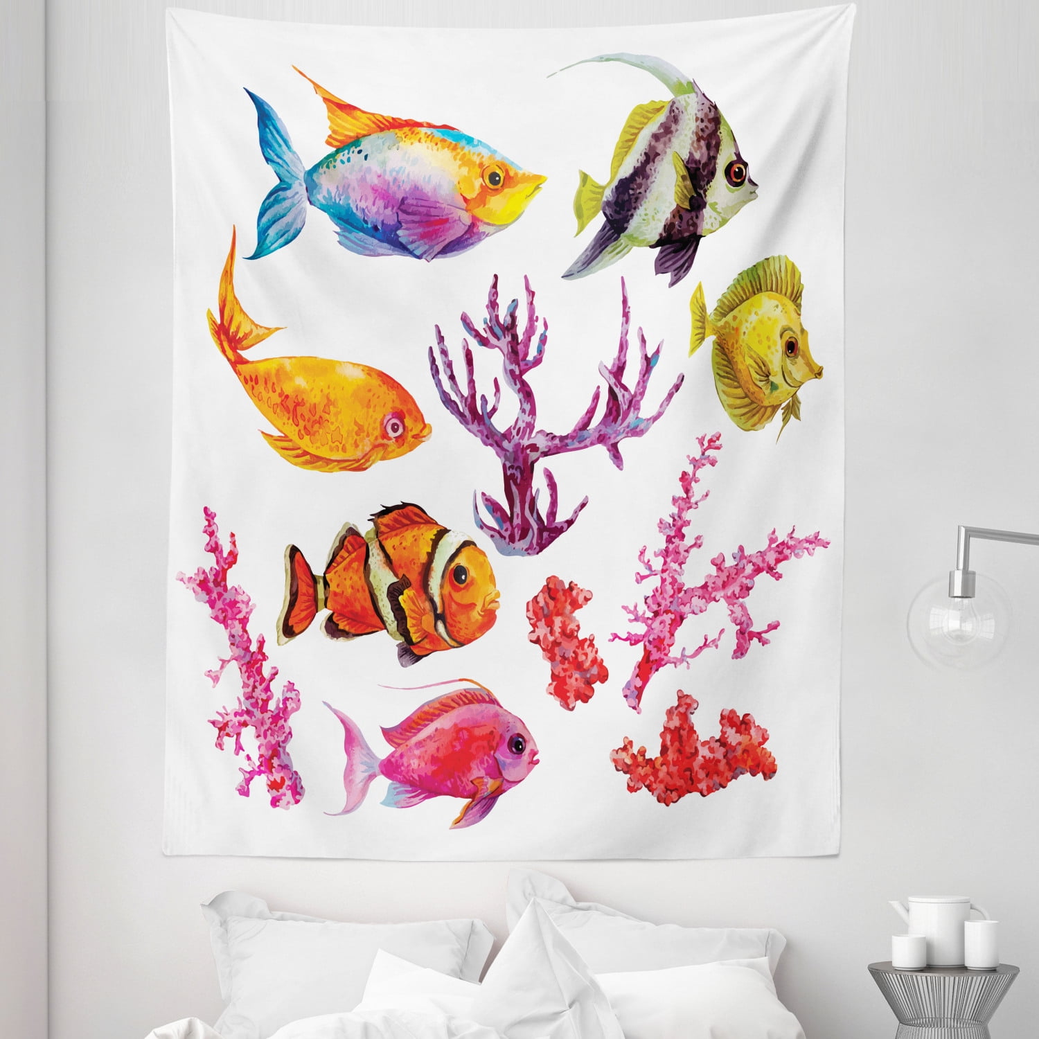 Fish Tapestry, Illustration of Exotic Fish Seaweed Coral Algae and ...