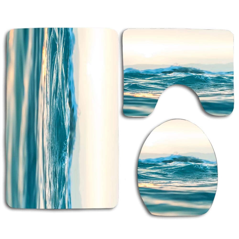 GOHAO Turquoise Waves 3 Piece Bathroom Rugs Set Bath Rug Contour Mat ...