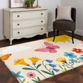 Cartoon Butterfly Flowers Washable Area Rug 2.7x5 Watercolor Sun Yellow ...