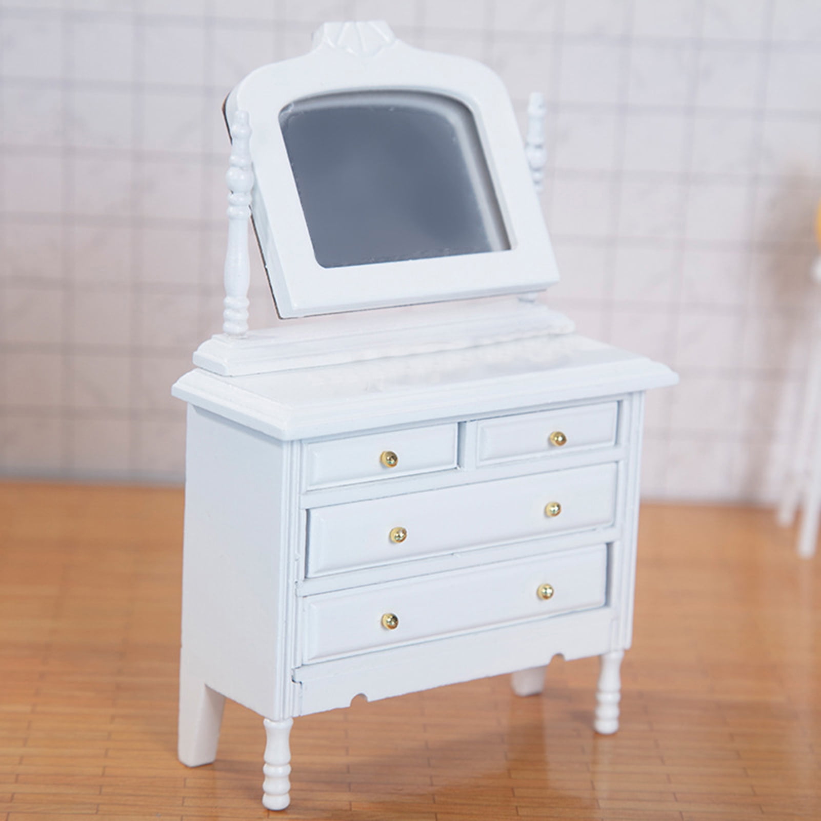 Hesroicy Dollhouse Dressing Table High Simulation Decoration Wood 1/12 ...