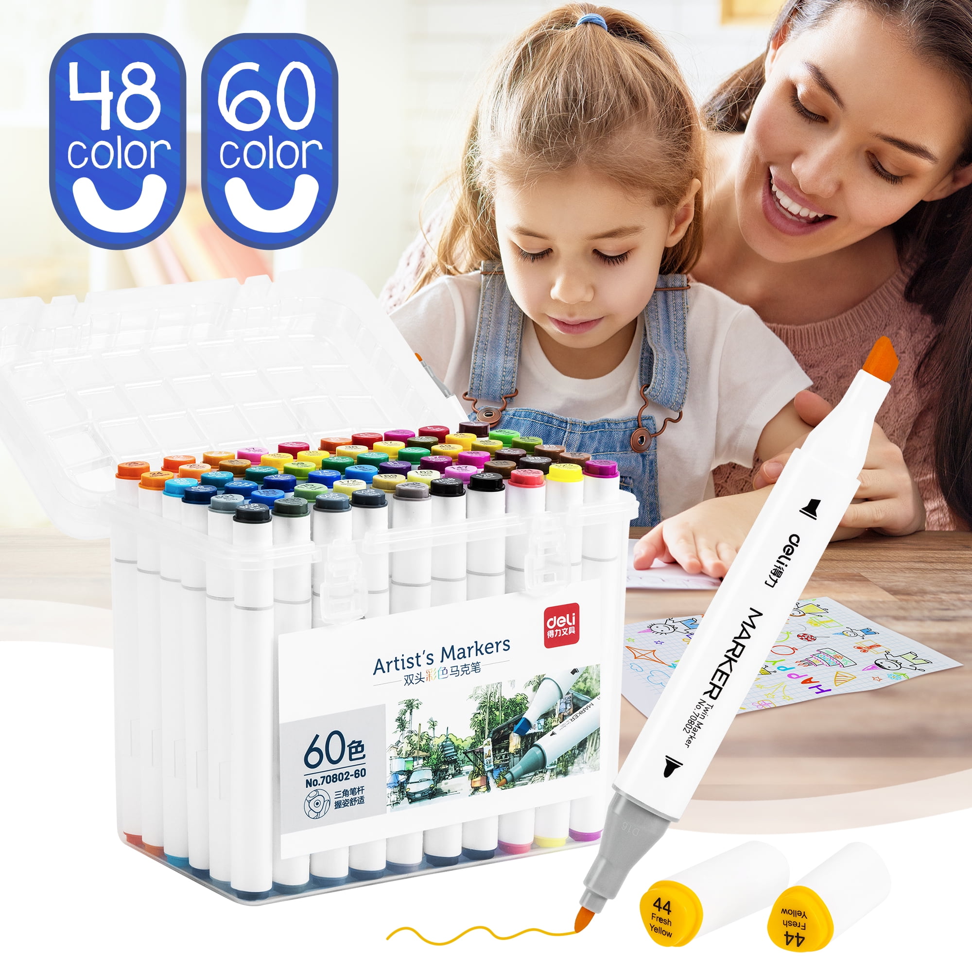 Deli 60 Colors Dual Tip Alcohol Markers, Art Markers Set Art Supplies ...