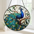 Colorful Peacock Glass Style Suncatcher – Round Window Decor Art ...