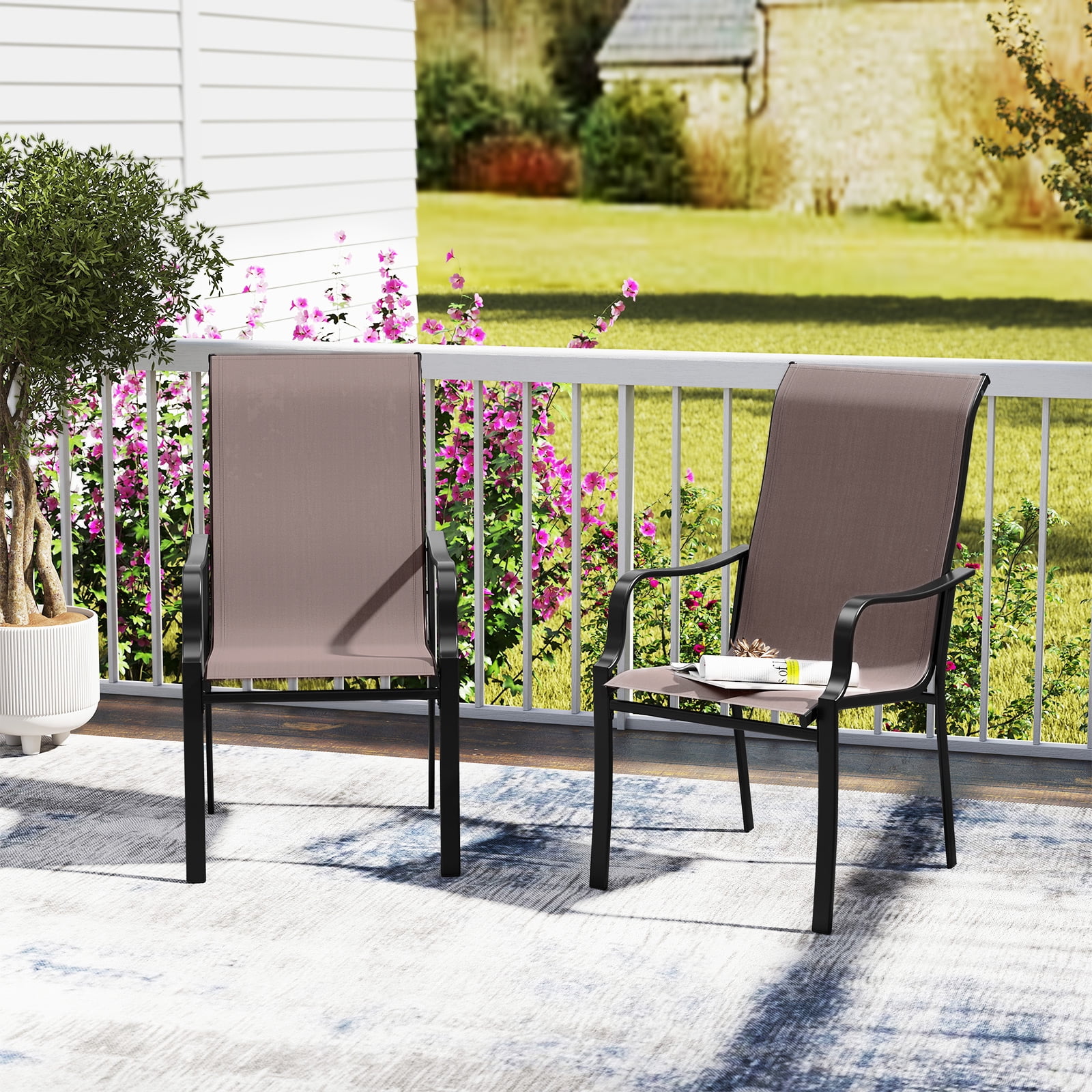 Click here for Costway Patio Dining Chair Set Of 2 High Backrest... prices