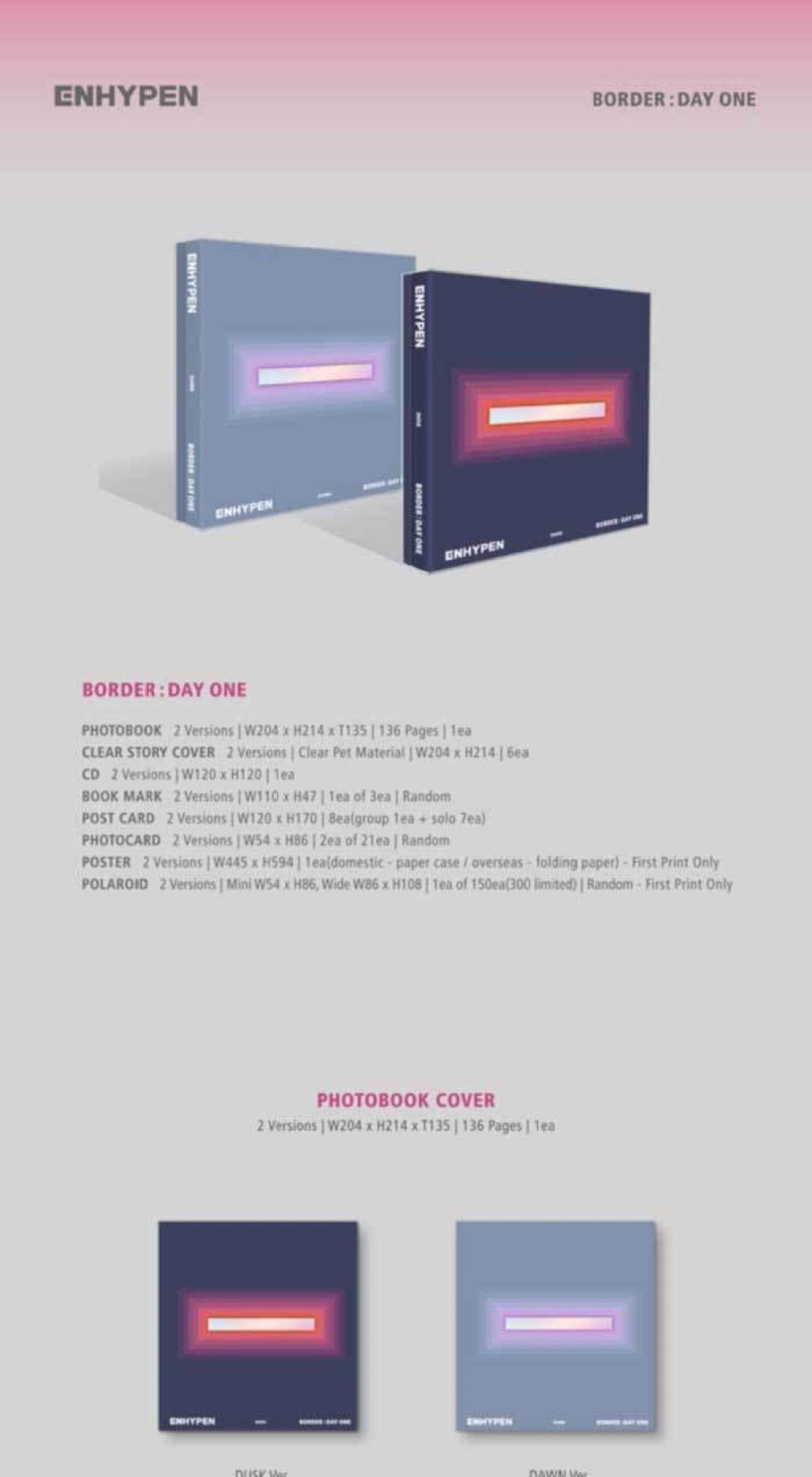 Buy Enhypen Border : Day One 1st Mini Album Dusk Version CD+136p PhotoBook+Clear Story Cover+1p ...