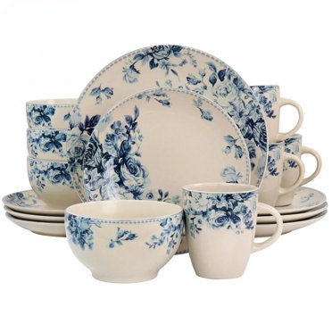 Elama Blue Rose Traditional 16 Piece Elegant Dinnerware Set - Walmart.com