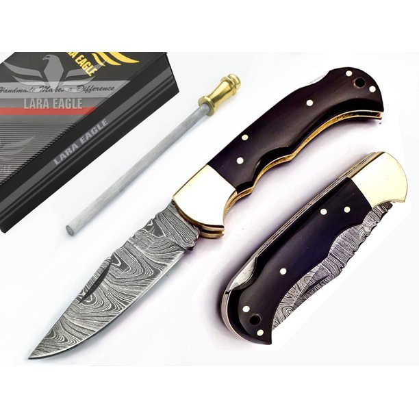 Lara Eagle Damascus Pocket Knife for Men - 133 Layer Solid Steel ...