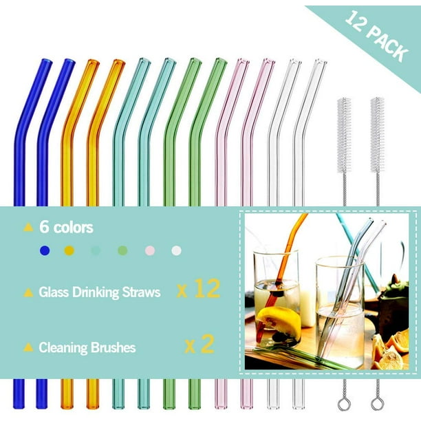 Reusable Bent Glass Drinking Straws,Set of 12 Bent Straws With 4 ... Reusable Bent Glass Drinking Straws,Set of 12 Bent Straws With 4 ...