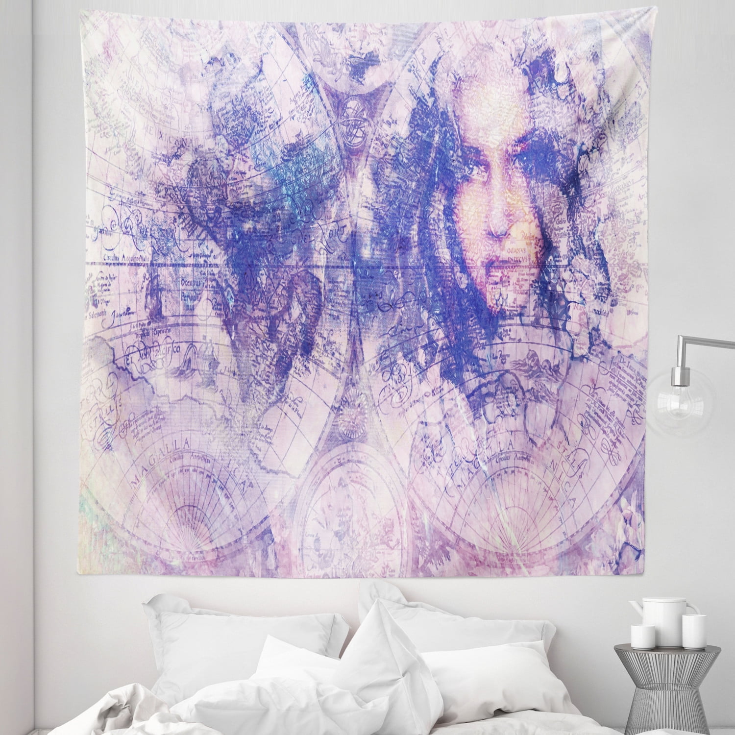 Earthy Tapestry, Old Atlas World Map with a Face of a Young Woman ...