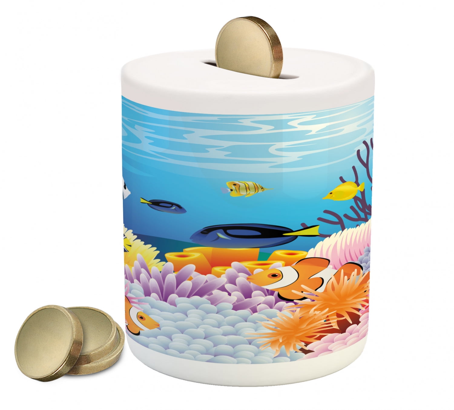 Fish Piggy Bank, Water Life Different Kind of Fishes Coral Reefs and ...