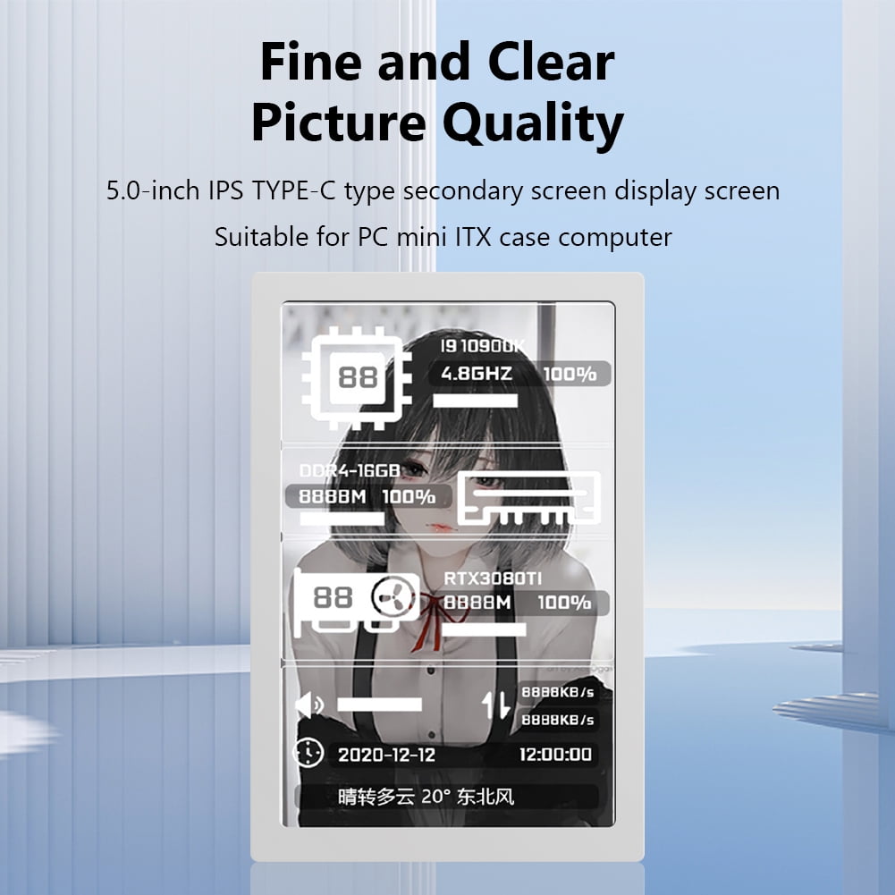 Monitor Usb Pantalla secundaria tipo C de 5,0 pulgadas CPU GPU RAM HDD para AIDA64 (blanco ...
