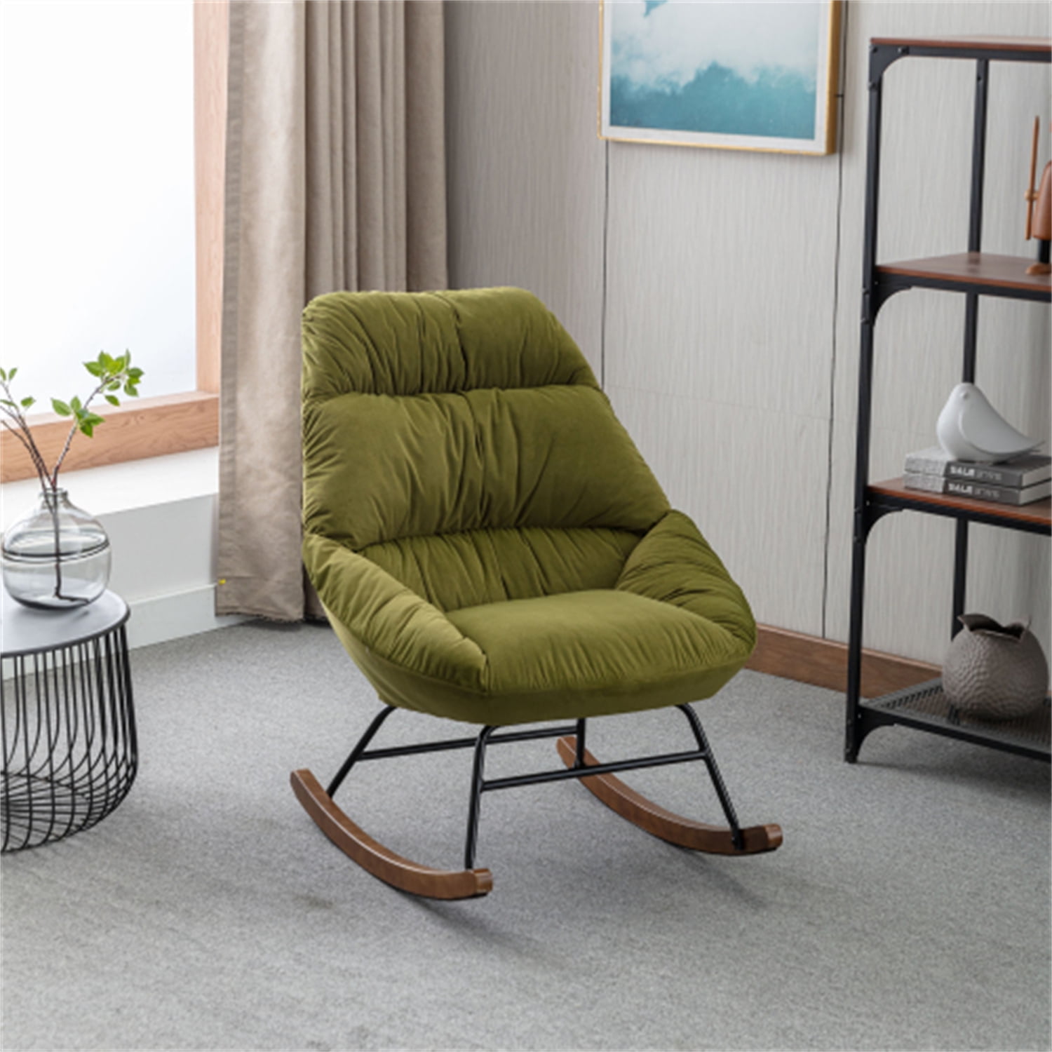 Rocking Chair, Modern Tufted Velvet Upholstered Rocking Chair with High ...
