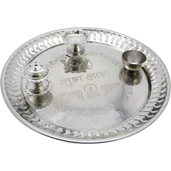 WhopperIndia Stainless Steel Hindu Pooja Thali, Traditional Religious ...
