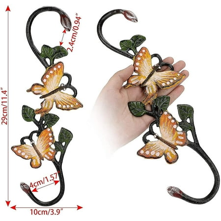 Set Of 3 Heavy Duty Cast Iron S Butterfly Hooks - 11 Inch Decorative ...