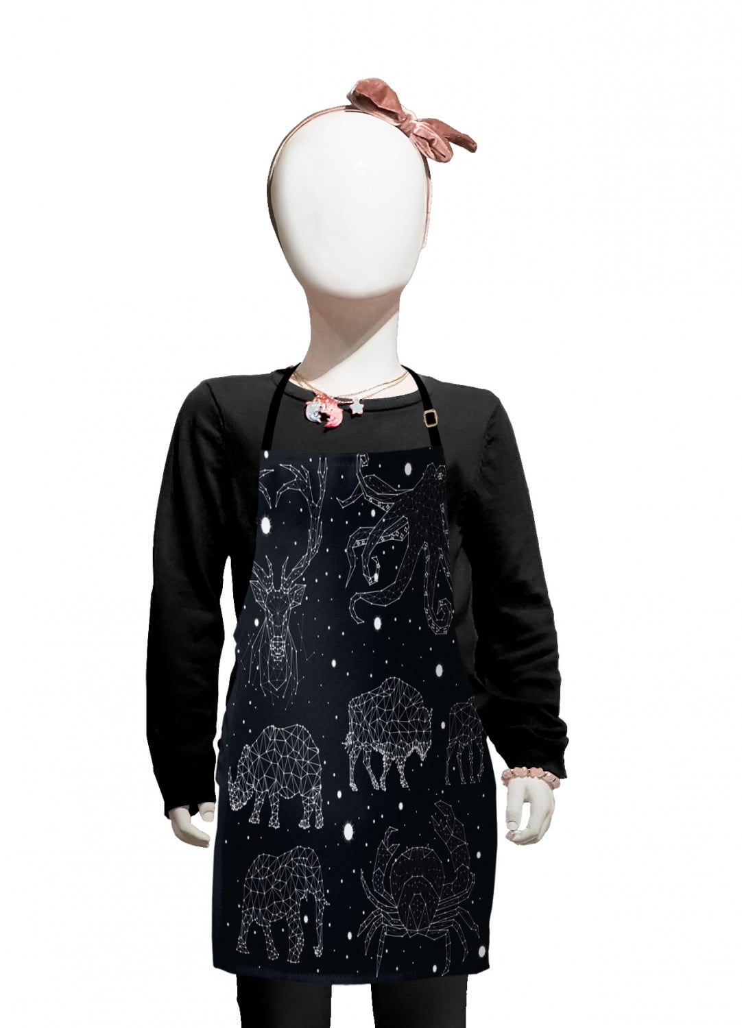 Blue and White Kids Apron, Celestial Constellation Deer Bison Elephant ...