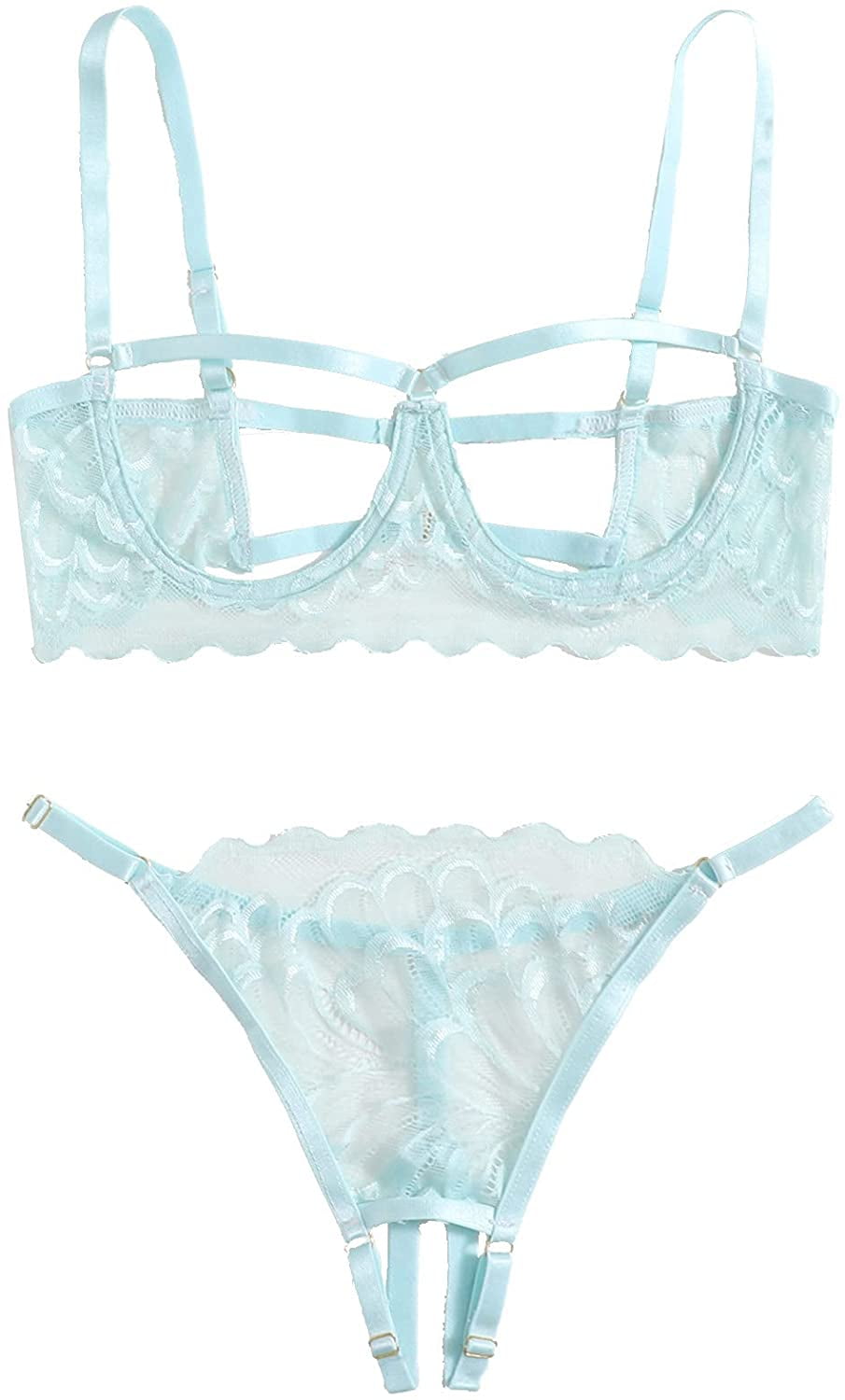 Sweatyrocks Womens 2 Piece Lingerie Set Sheer Lace Underwire Bralette