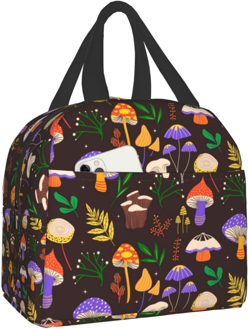 NICKSUN Cute Mushroom Pattern Lunch Bag, Insulated Portable Lunch Bag ...