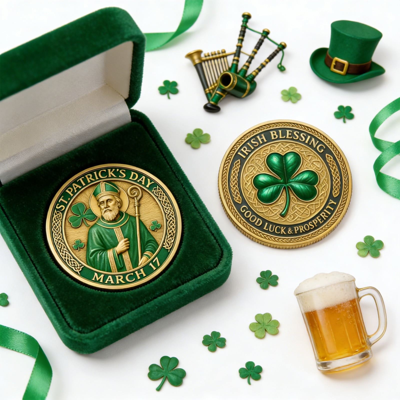 Amzcrzy Home And Kitchen  Home Decoration  Holiday Decoration  St. Patricks Day Commemorative Coin  Metal Commemorative Coin 1.6×1.6×0.2 In