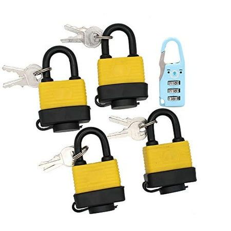 Set of 4 Keyed Alike Waterproof Padlock, Wide Body - Weather Resistant ...