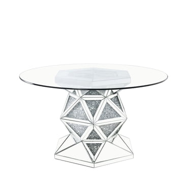 Faux Crystals and Mirror Inlaid Wooden Dining Table with Pedestal Base ...