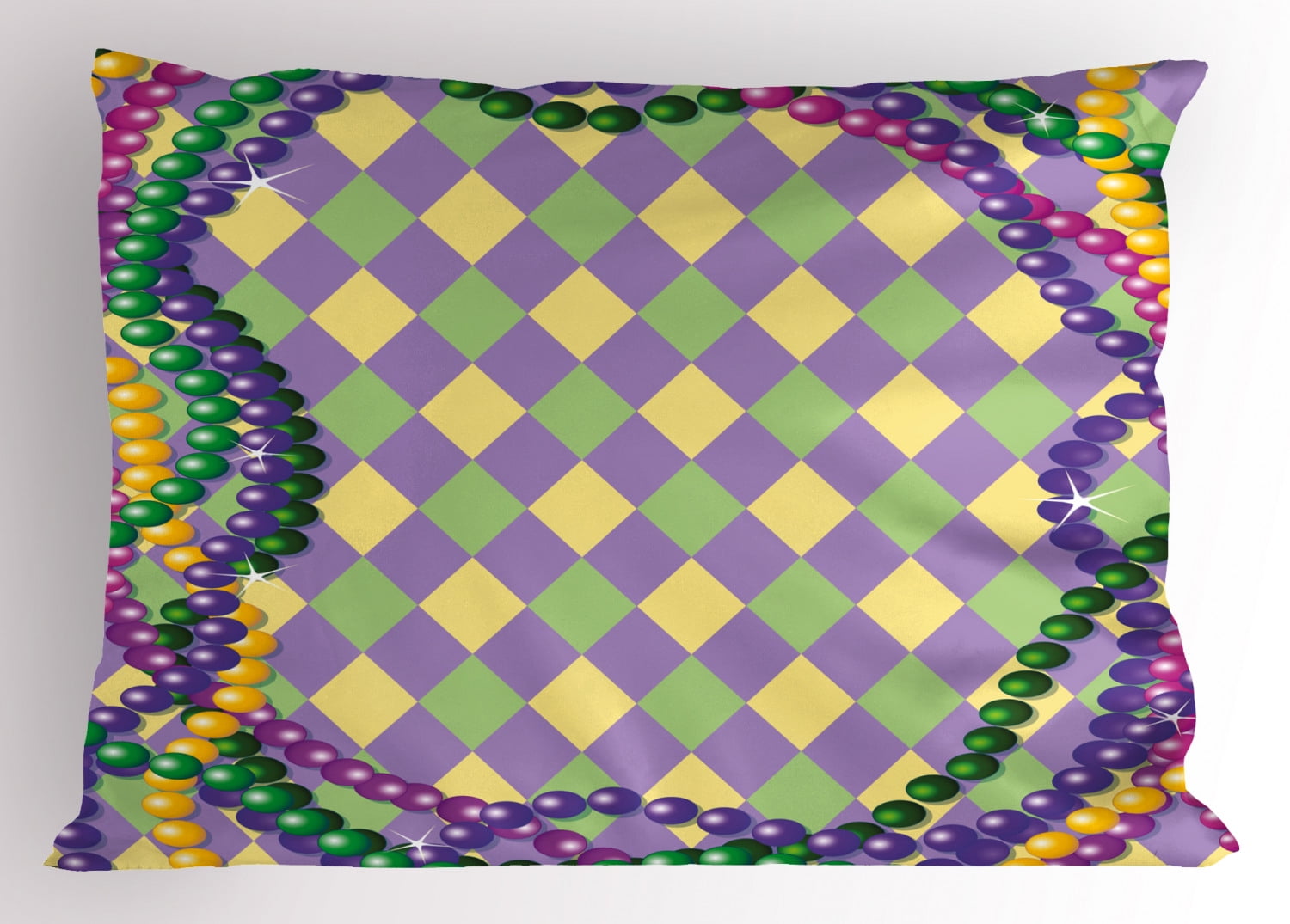 Mardi Gras Pillow Sham Mardi Gras Celebration Beads in Vibrant Graphic ...