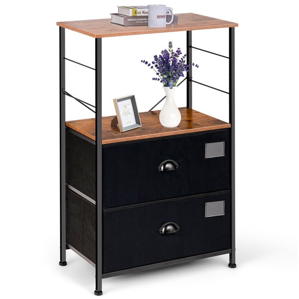 Gymax Freestanding Vertical Dresser Storage Shelf Cabinet w/ 2 Fabric ...