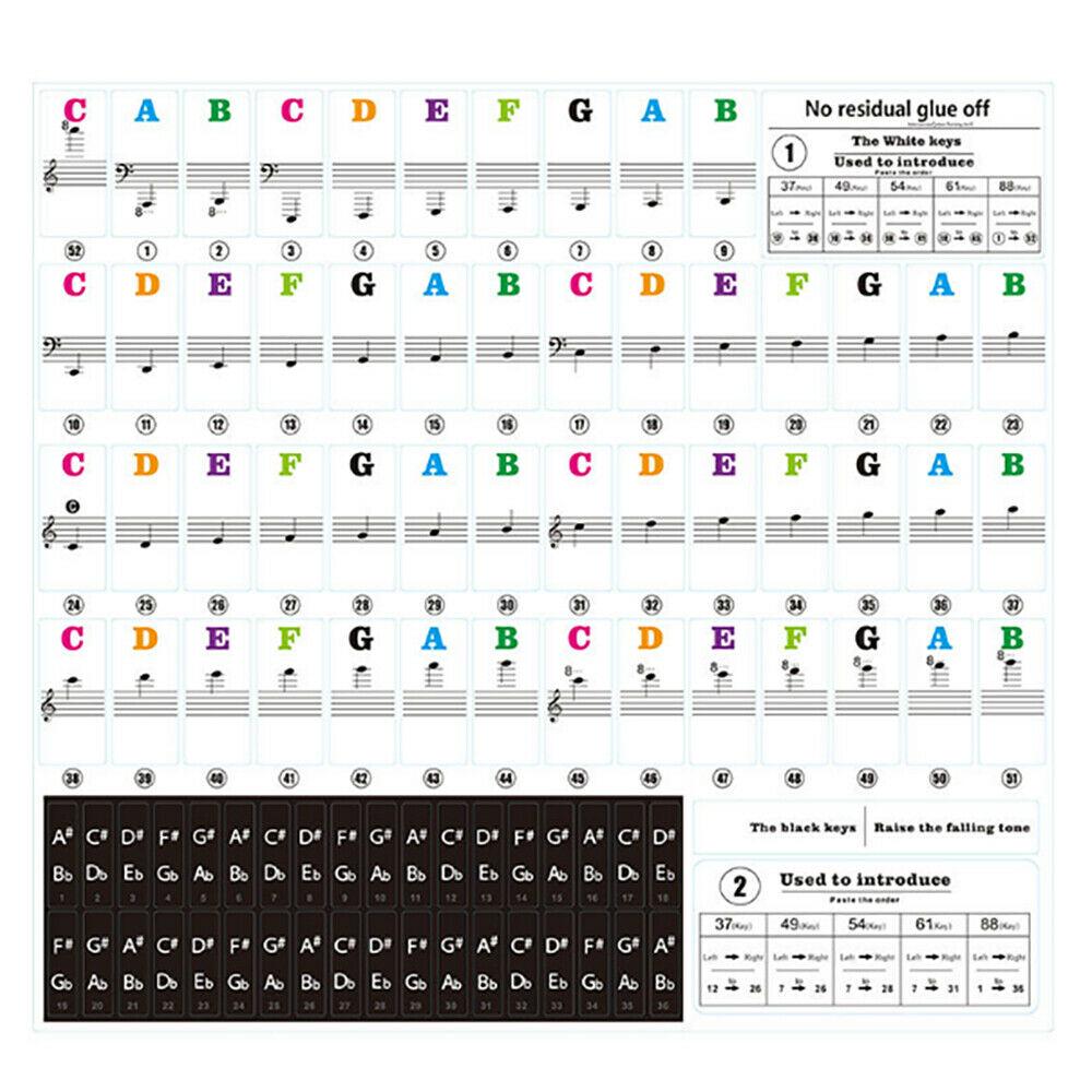 Piano Stickers Keyboard Music Note Chart Removable Decal 49, 54, 61, 88 ...