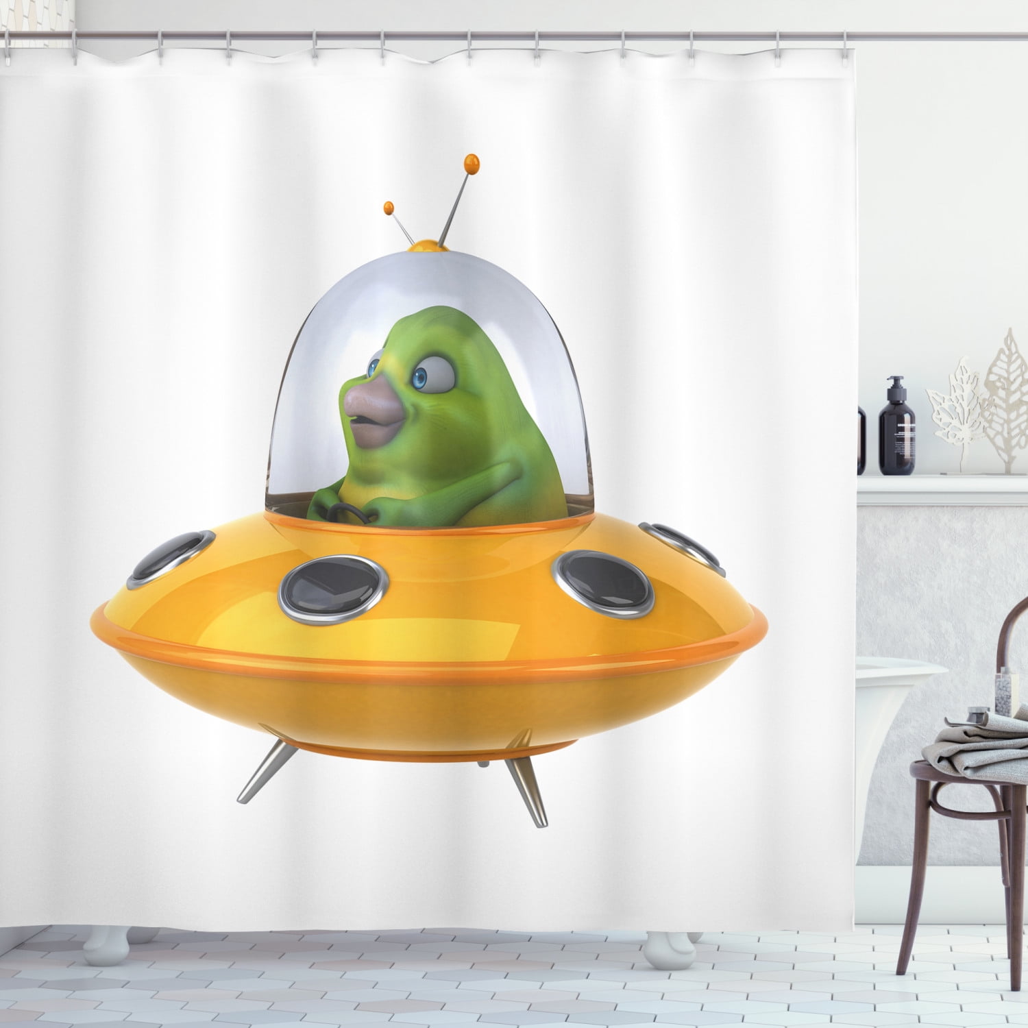 Alien Shower Curtain, Funny Monster in a Spaceship Traveling Galaxies ...