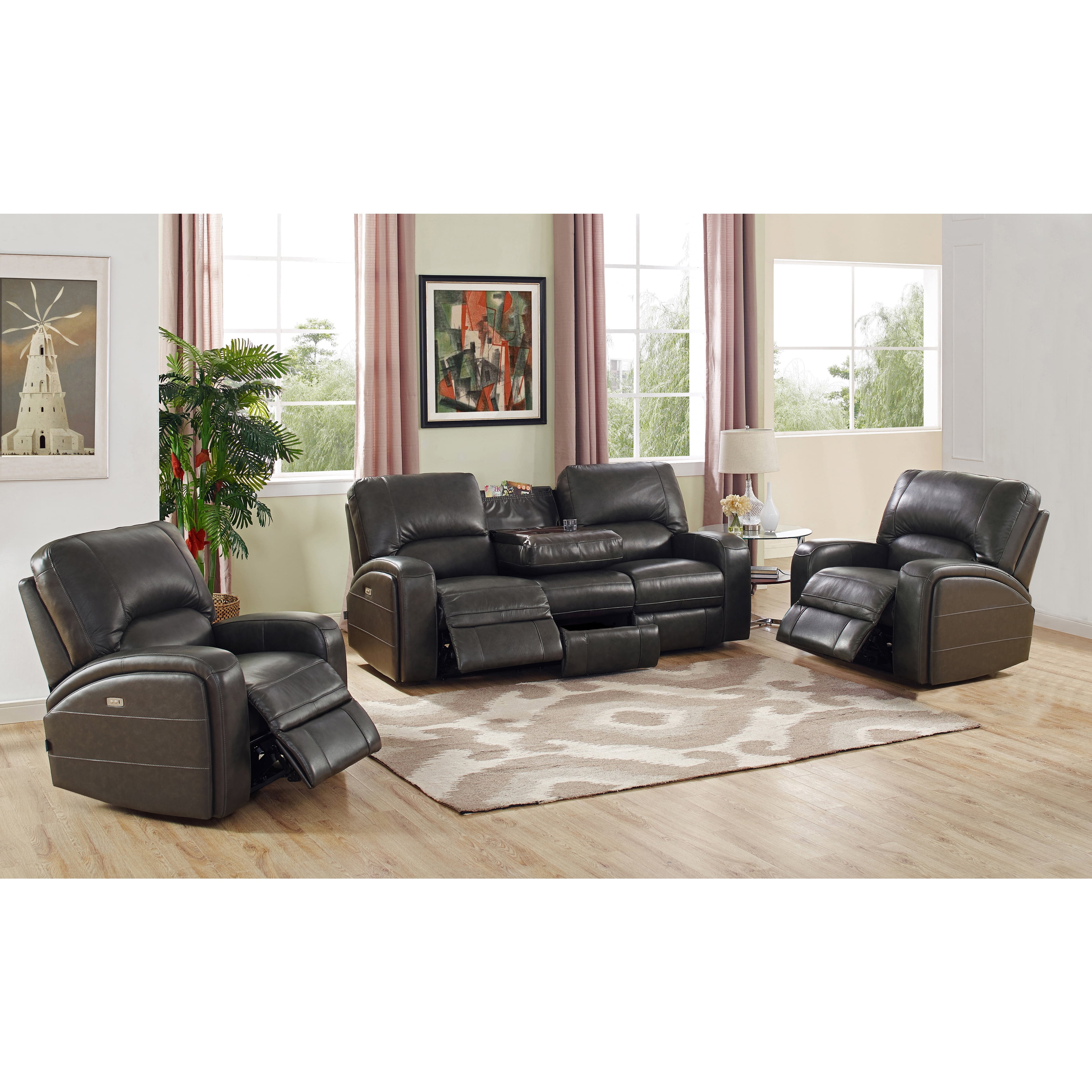 Hydeline by Amax Newcastle Top Grain Leather Power Reclining Sofa and 2 ...