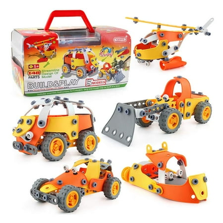 DIY Assembly Building Toy 148 Pieces, 5 Models of Vehicles, Early ...