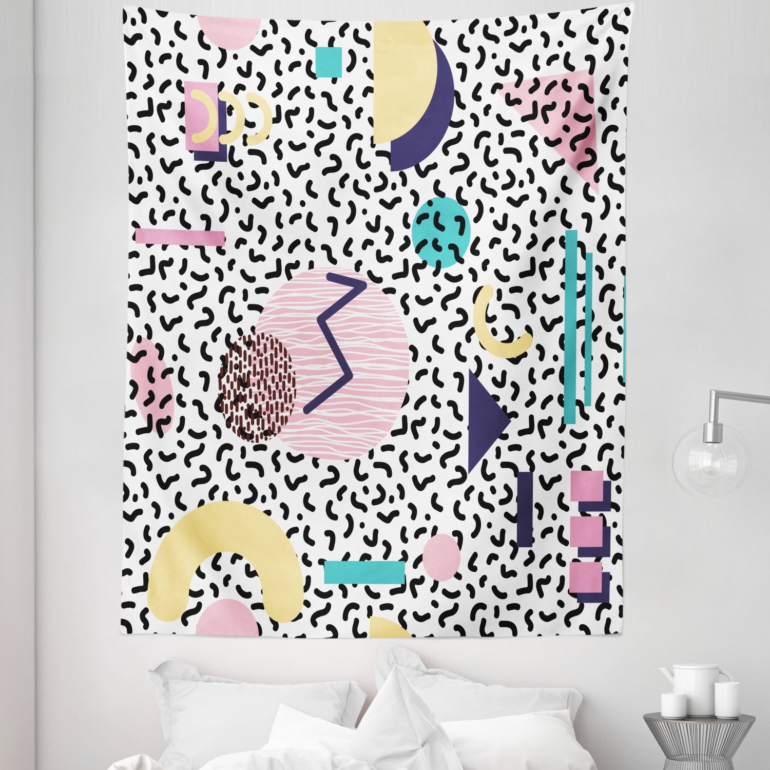 Vintage Tapestry, Geometric Pattern in Retro Style Round Half Moon ...