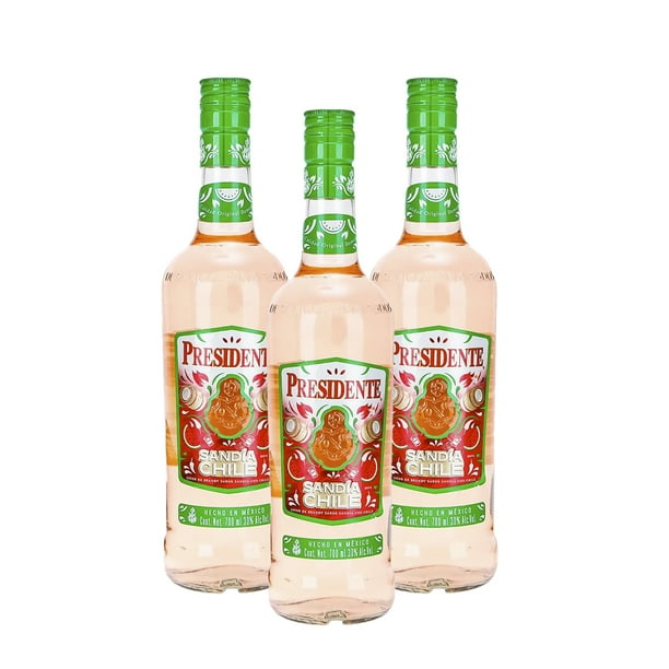 PACK DE 3 BRANDY PRESIDENTE SANDIA CON CHILE 700 ML | Bodega Aurrera en ...